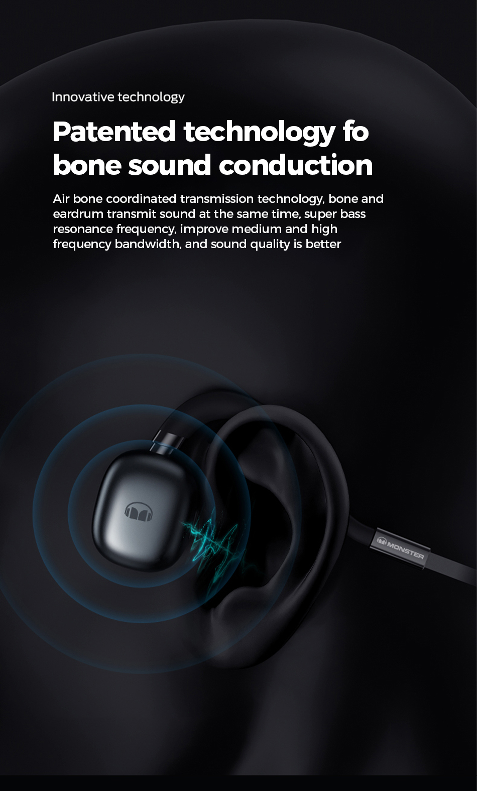 Monster Bone Conduction Bluetooth Wireless Sports Headphones open ear ...