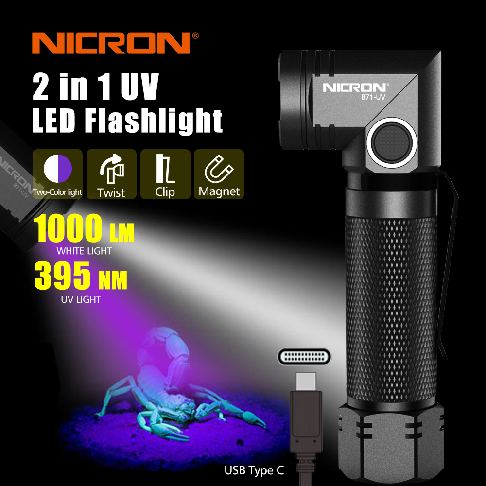 NICRON LED Flashlight B71UV White / UV Flashlight 90 Degree Twist Head ...