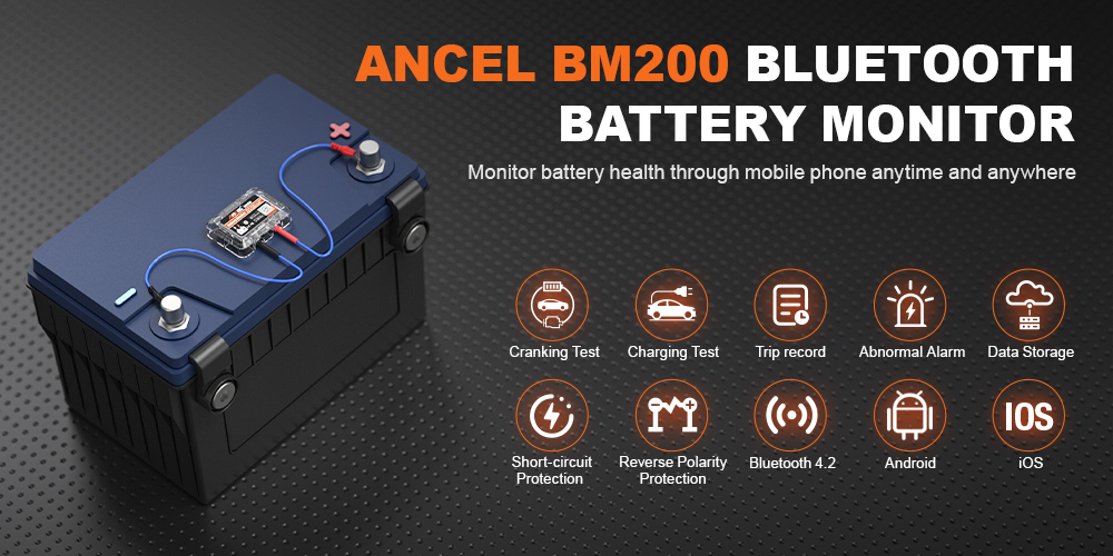 ANCEL BM200 Wireless Bluetooth 4.2 12V Battery Monitor Car Battery ...