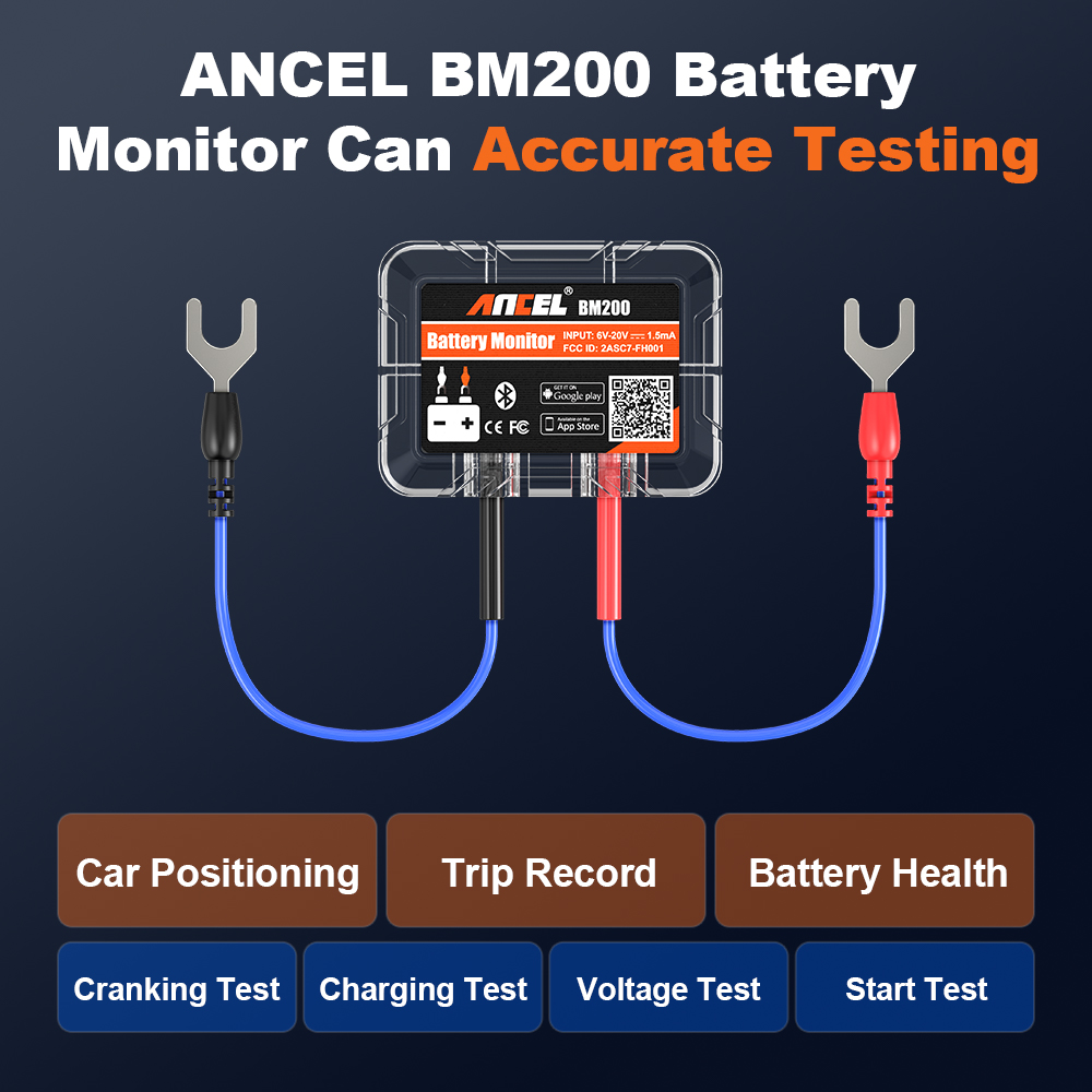 ANCEL BM200 Wireless Bluetooth 4.2 12V Battery Monitor Car Battery ...