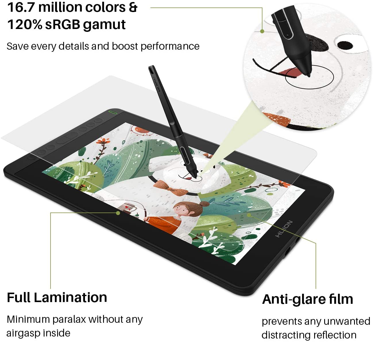 HUION KAMVAS 12 Drawing Tablet with Full-Laminated Screen Battery-Free ...