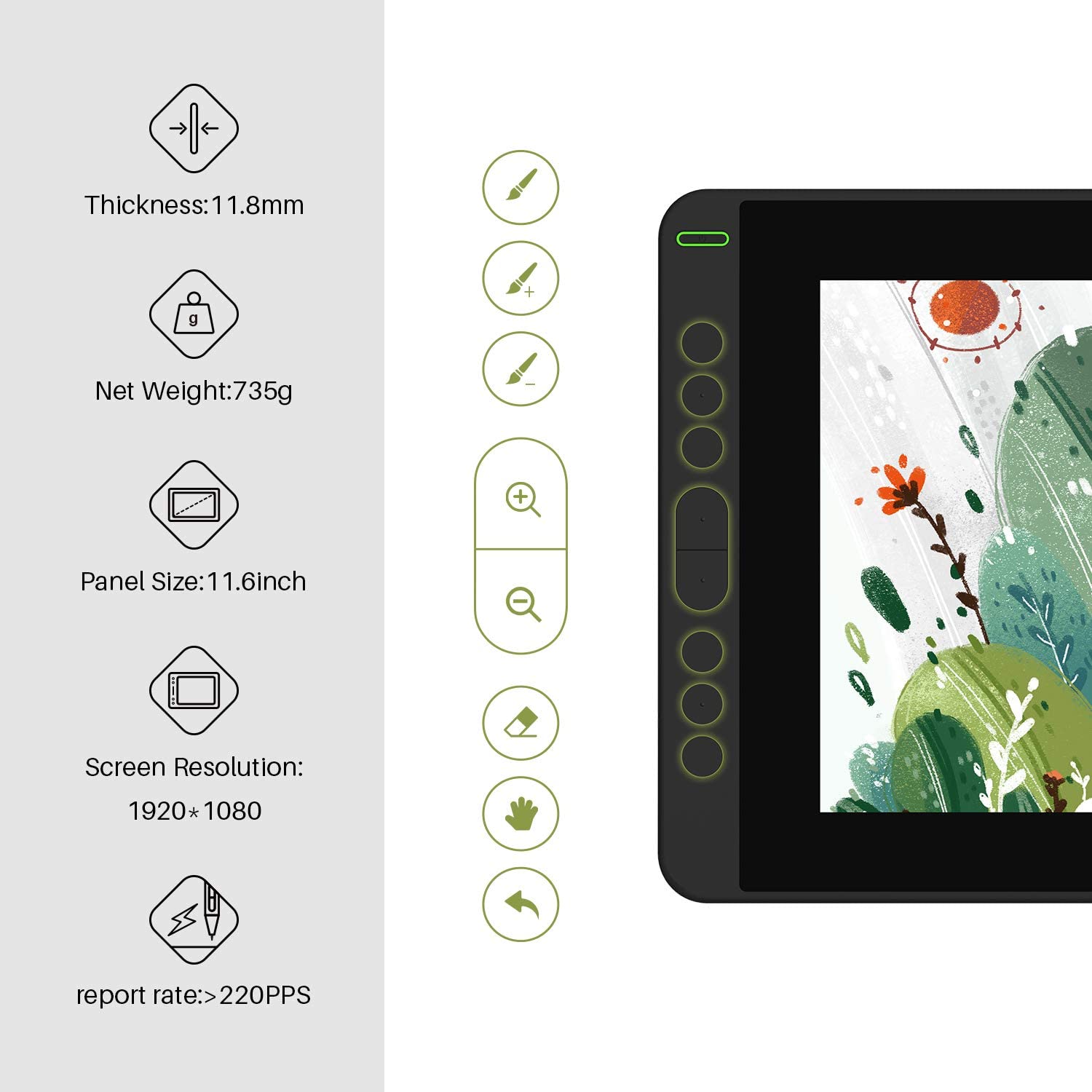 HUION KAMVAS 12 Drawing Tablet with Full-Laminated Screen Battery-Free ...