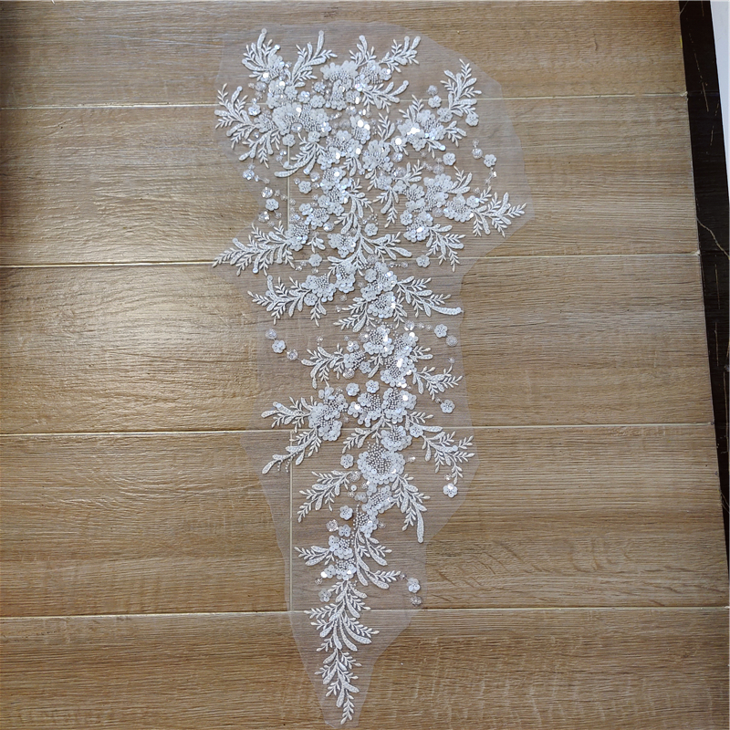 1 Big flower Patch Beaded Lace Fabric Applique Sewing Patches Lace Trim ...