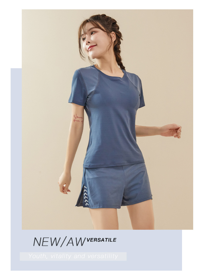 Two Piece Set Women Yoga Women's Elastic Summer Short Sleeve Thisrt ...