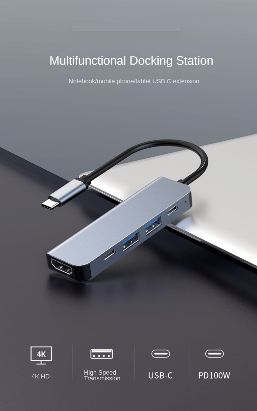 Type-c 5in1 Docking Station HDMI 4K USB3.0 Type C Data Transfer USB Multi-port Hub USB C HUB For ...