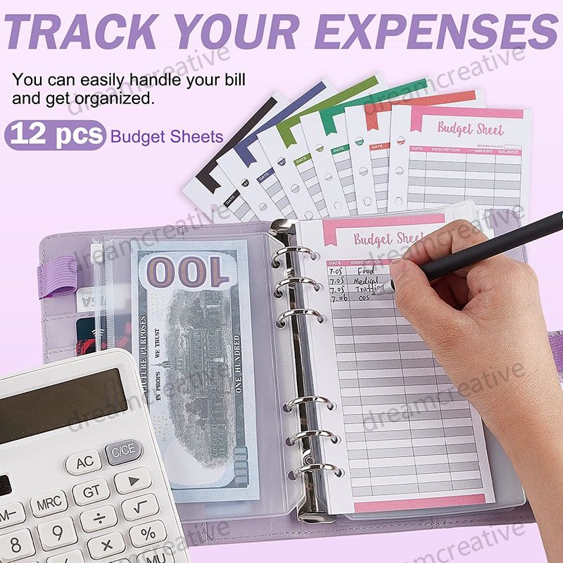 Cash Planner A5/ A6 6 Holes Binder PU Clip-on Leather Loose Leaf Refill ...