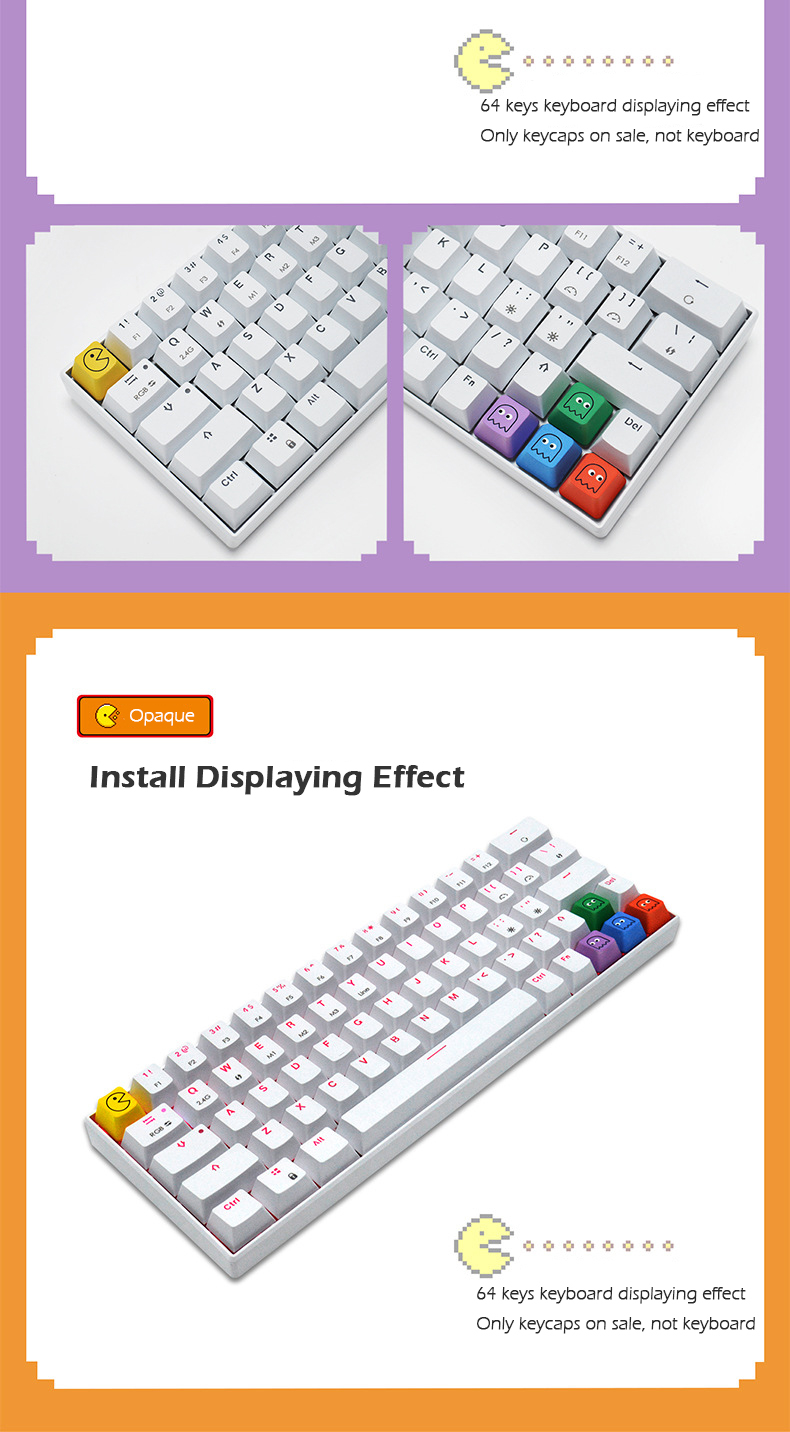 Novelty Pac Man Gaming Keycaps ESC Arrow OEM Profile 1.55mm Thickness ...
