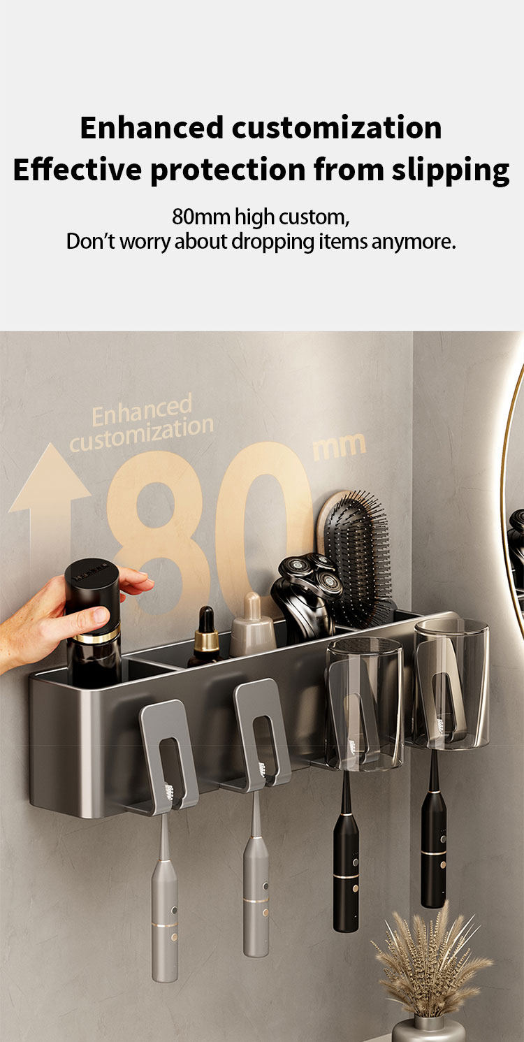 YUN JIE YA Free punch Wall Mounted Inverted Aluminium Alloy Toothbrush ...