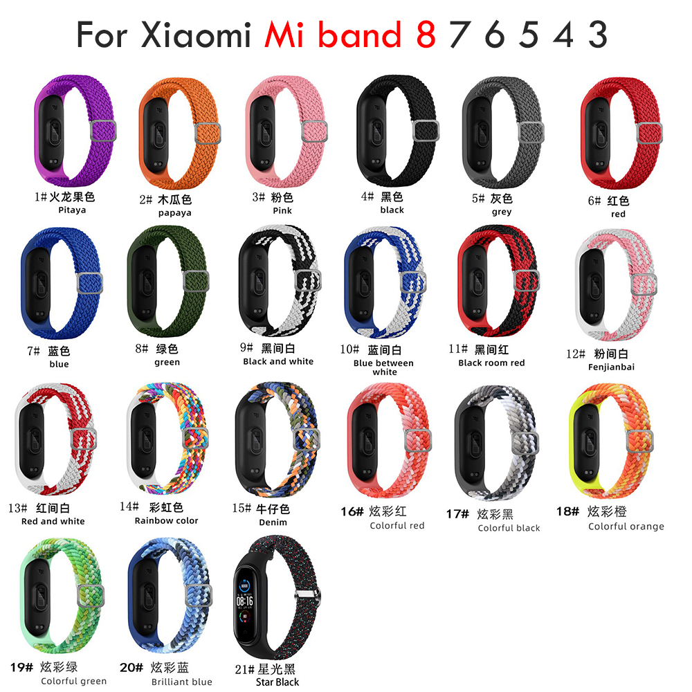 Braided Solo Loop Nylon Strap For Xiaomi Mi band 9 8 Elastic Bracelet miband 7 6 5 4 3 NFC ...