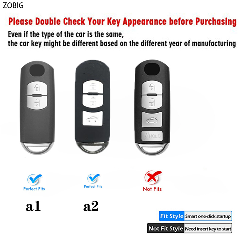 ZOBIG PC+leather Key Fob Cover for Mazda Car Key Case Shell with ...