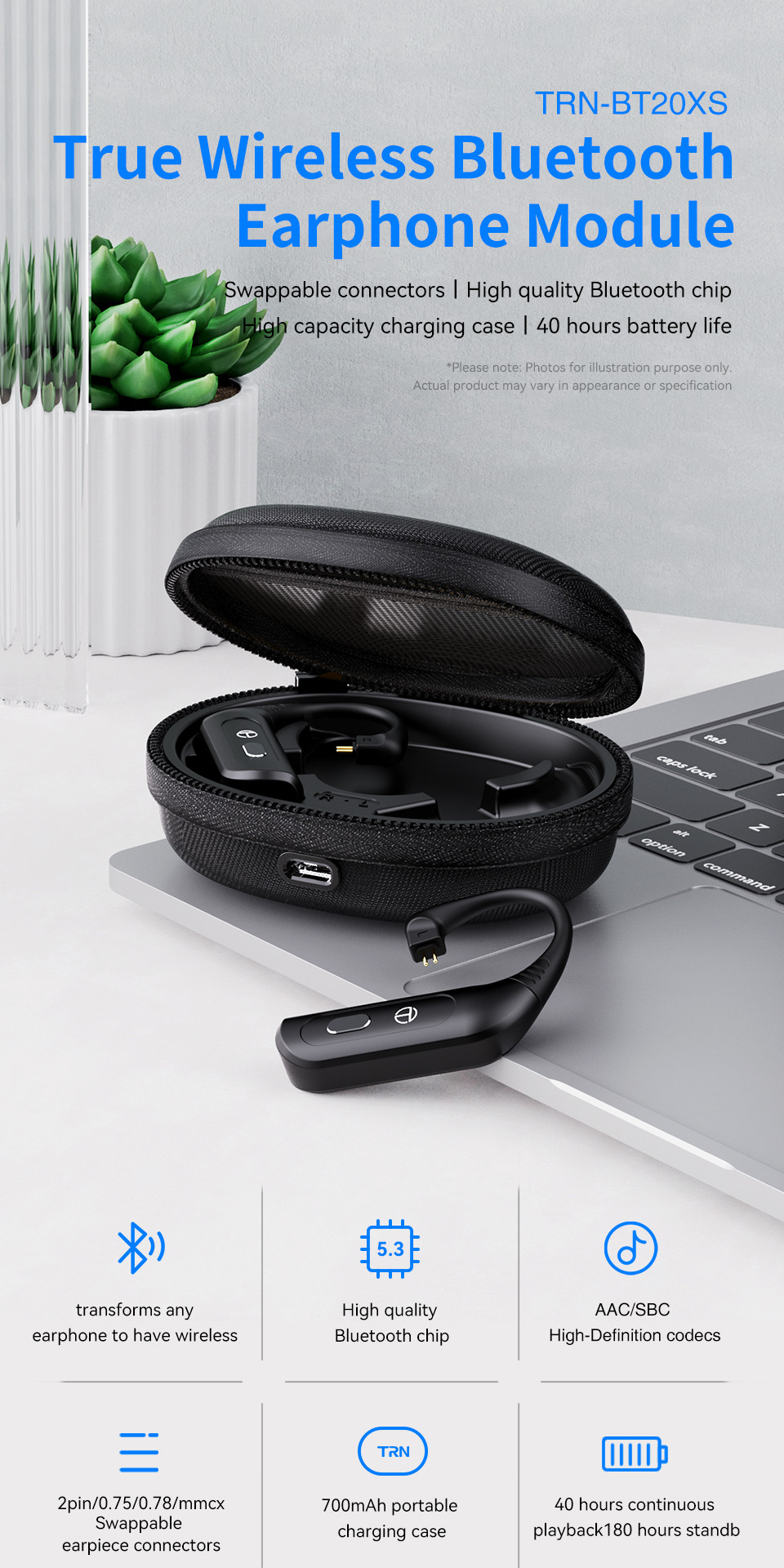 TRN BT20XS Wireless Bluetooth 5.3 HIFI EarphoneS Module Wireless Upgrade Cable 2PIN/MMCX/QDC ...