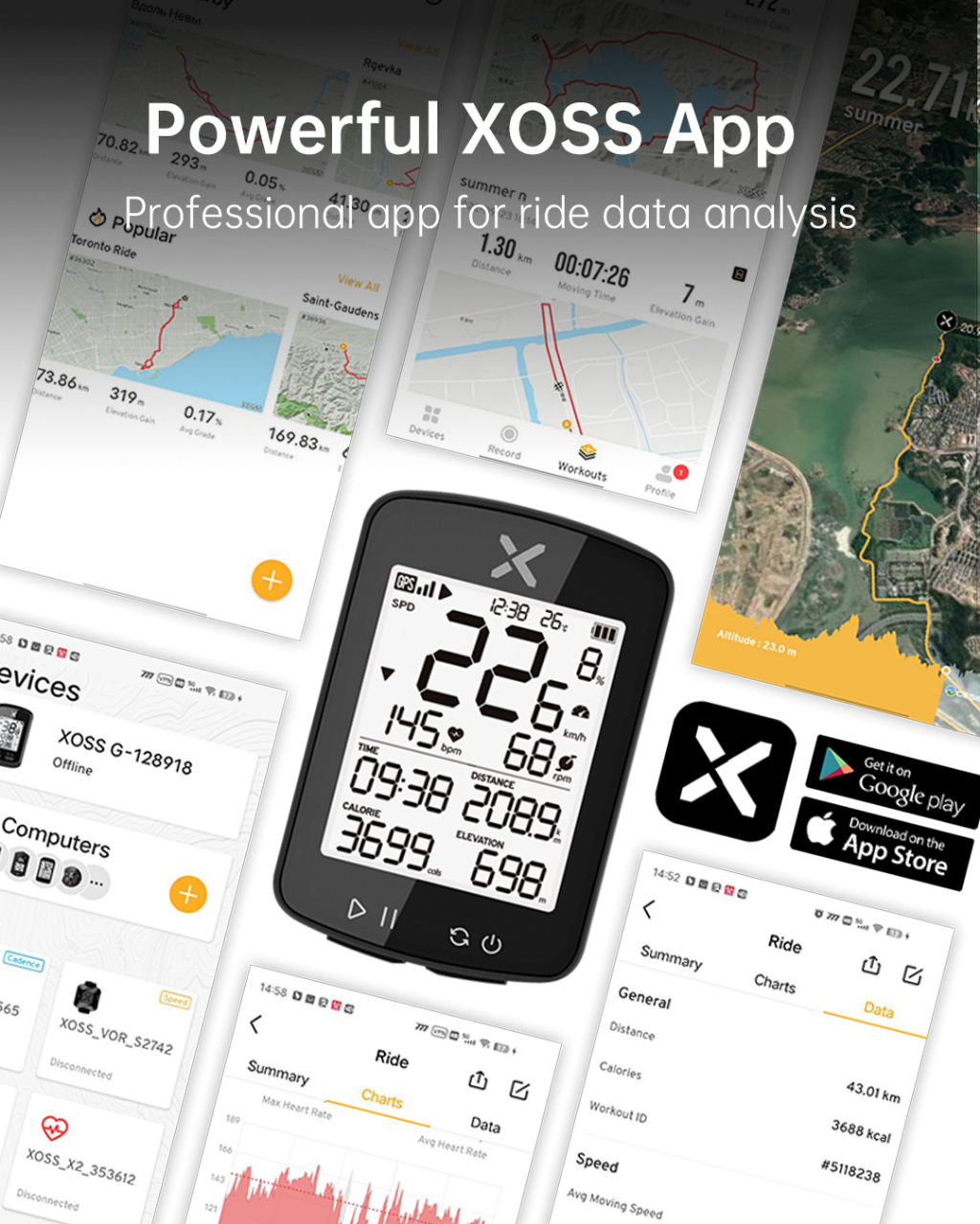 XOSS G2 G2 Plus GPS Cycling Computer Bicycle Wireless Speedometer ...