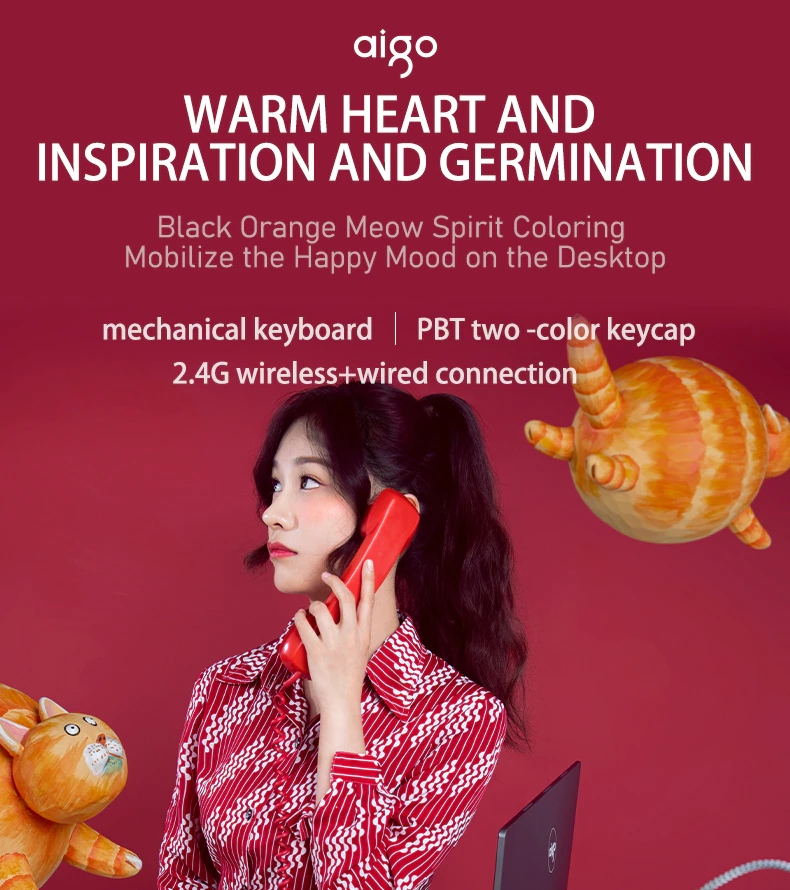 Aigo A100 Gaming Mechanical Keyboard 2.4G Wireless USB Type-c Wired ...