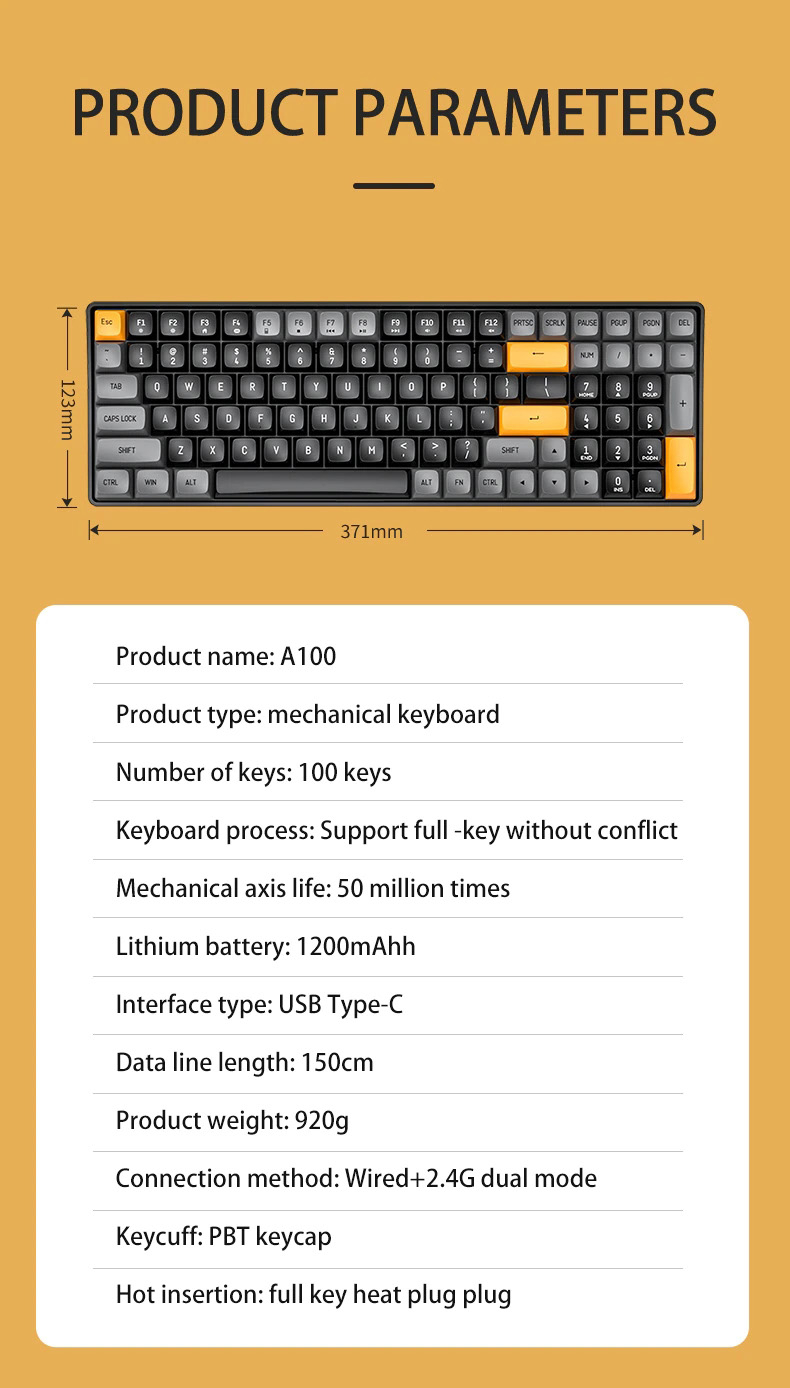 Aigo A100 Gaming Mechanical Keyboard 2.4G Wireless USB Type-c Wired ...