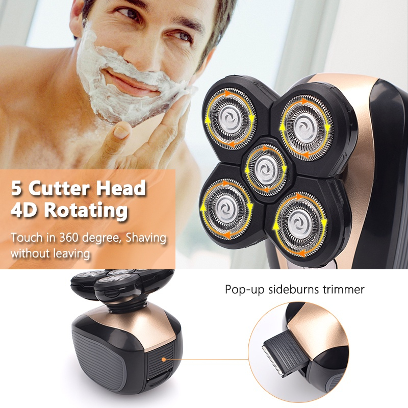 5 in 1 Men's 4D Rechargeable Electric Shaver Head 5 Floating Heads ...