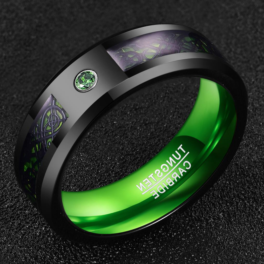 BONLAVIE Green 100% Real Tungsten Carbide Wedding Band Ring Celtic ...