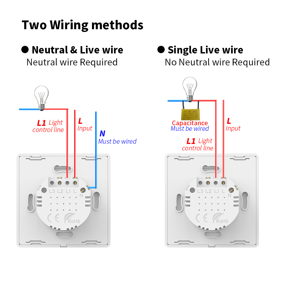 Tuya Wifi Smart Switch Wall Touch Switch No Neutral Wire and Neutral ...