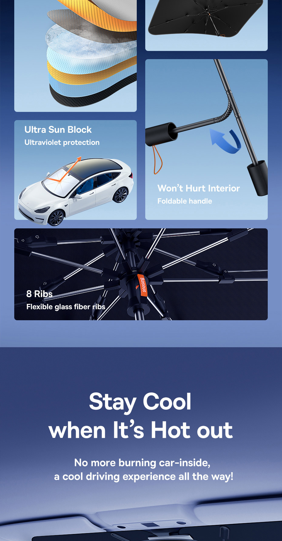 Baseus Car Windshield Doubled-Layed Sunshades Cover Foldable Sun Shade ...