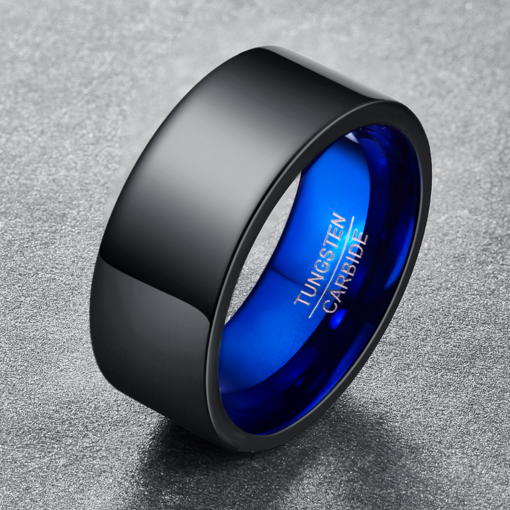 【Support Engraving】BONLAVIE 10mm High Polished Black Blue Tungsten ...
