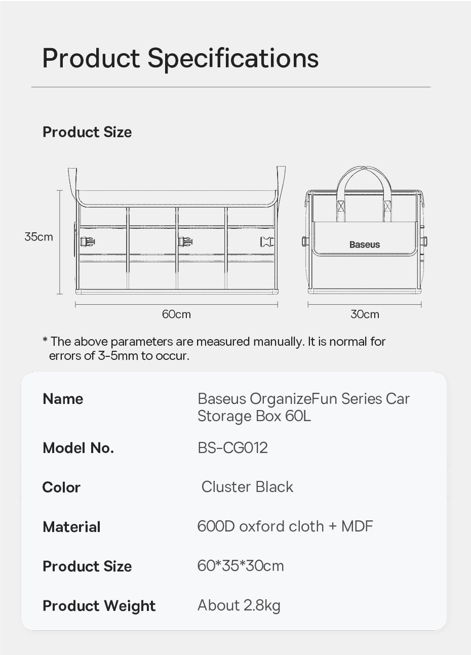 Baseus 60L Car Folding Trunk Storage Box Self-driving Car Storage Box ...