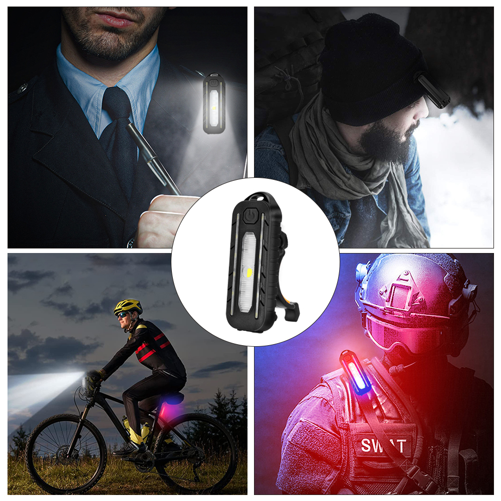Mini LED Flashlight Red&Blue LED Police Light USB Rechargeable Shoulder ...