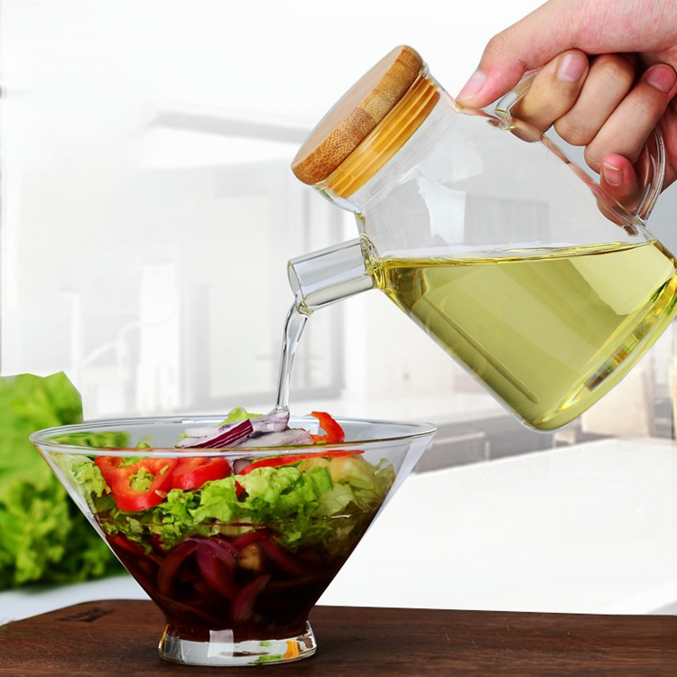 APPKER Bamboo Lid Kitchen Glass Oil Pots Portable Handle Design Leak ...