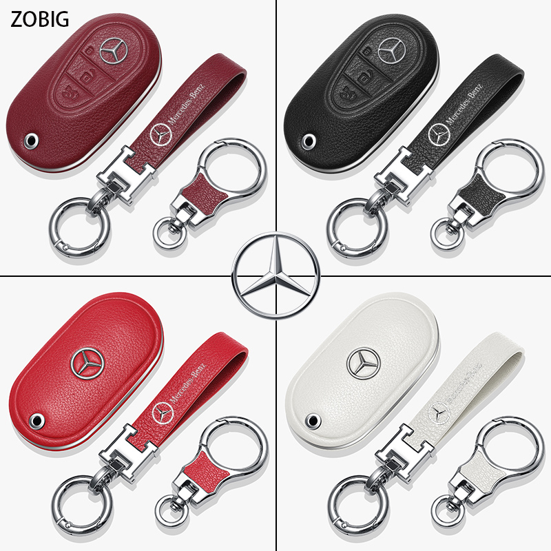 ZOBIG Genuine leather Key Fob Cover for New Mercedes Benz Car Key Case ...