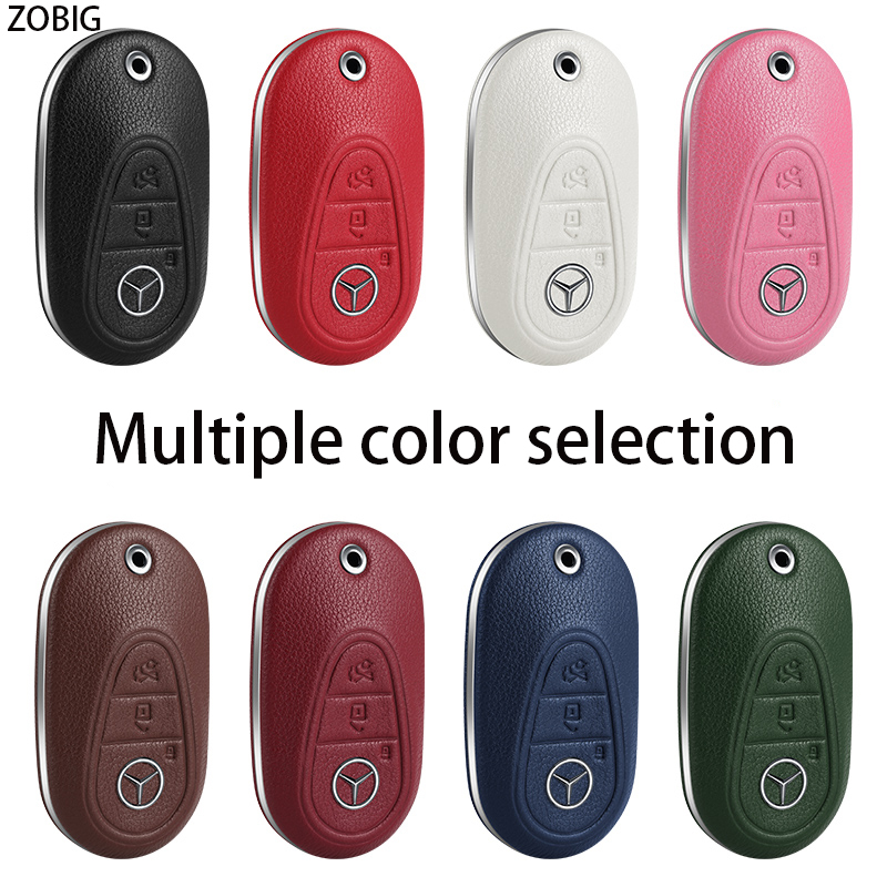 ZOBIG Genuine leather Key Fob Cover for New Mercedes Benz Car Key Case ...