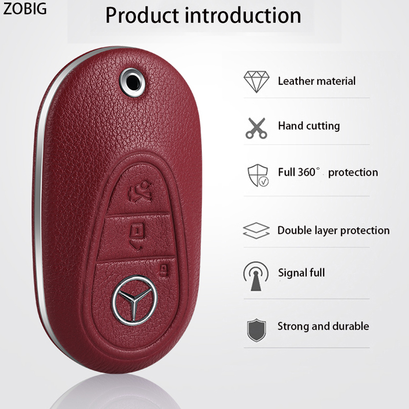 ZOBIG Genuine leather Key Fob Cover for New Mercedes Benz Car Key Case ...