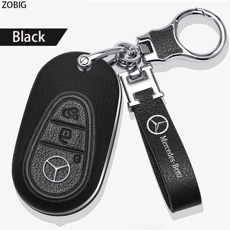 ZOBIG Genuine leather Key Fob Cover for New Mercedes Benz Car Key Case ...