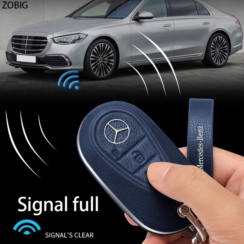 ZOBIG Genuine leather Key Fob Cover for New Mercedes Benz Car Key Case ...