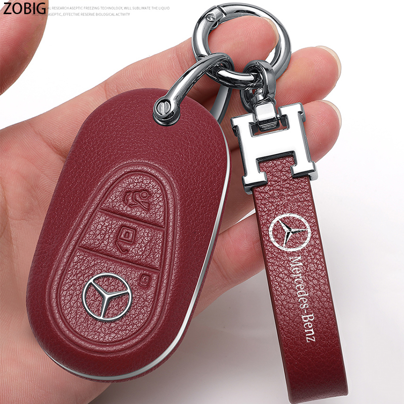 ZOBIG Genuine leather Key Fob Cover for New Mercedes Benz Car Key Case ...