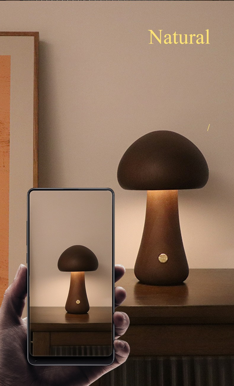 INS LED MINI Night Light With Touch Switch Wooden Cute Mushroom Bedside ...