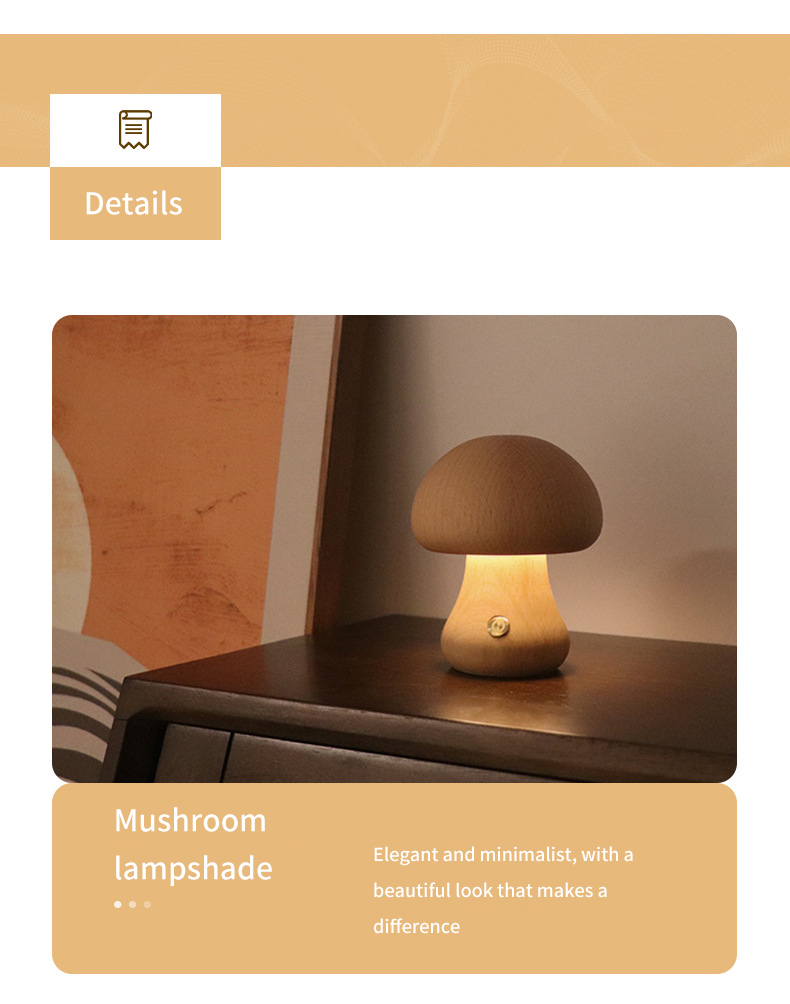 INS LED MINI Night Light With Touch Switch Wooden Cute Mushroom Bedside ...