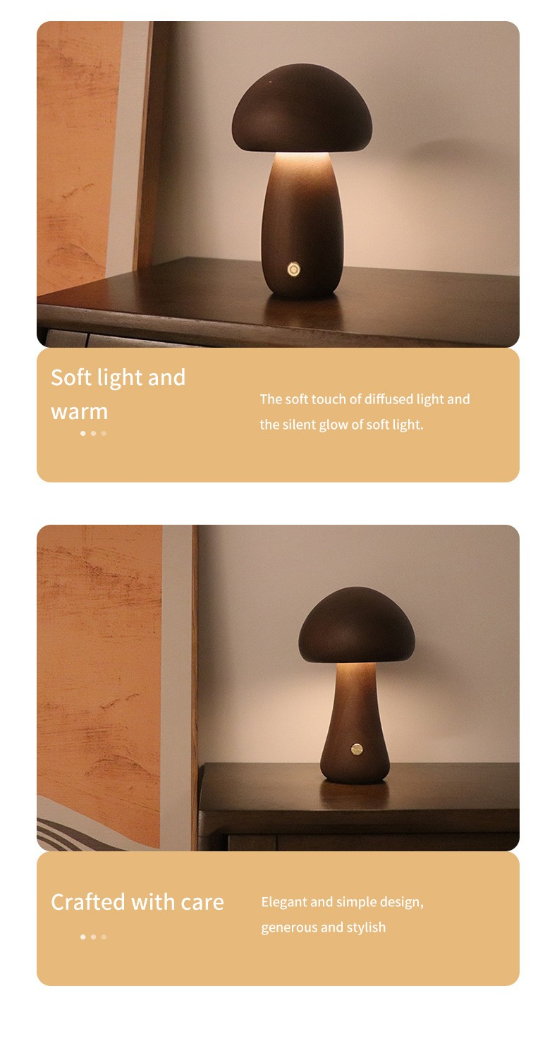 INS LED MINI Night Light With Touch Switch Wooden Cute Mushroom Bedside Table Lamp For Bedroom ...