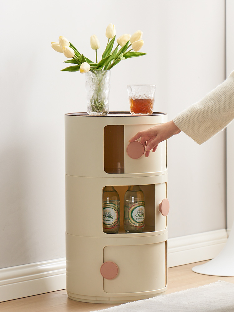 Nordic bedside table plastic round locker living room sofa corner ...