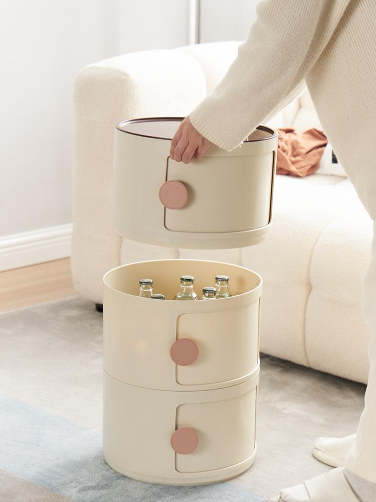 Nordic bedside table plastic round locker living room sofa corner ...