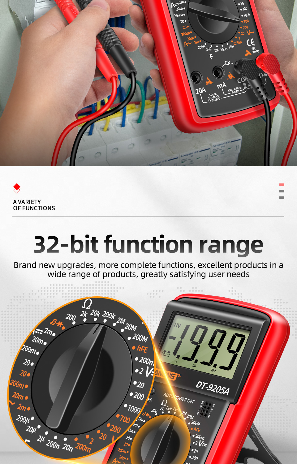 New ANENG DT9205A Digital Multimeter with AC/DC Transistor Testing ...