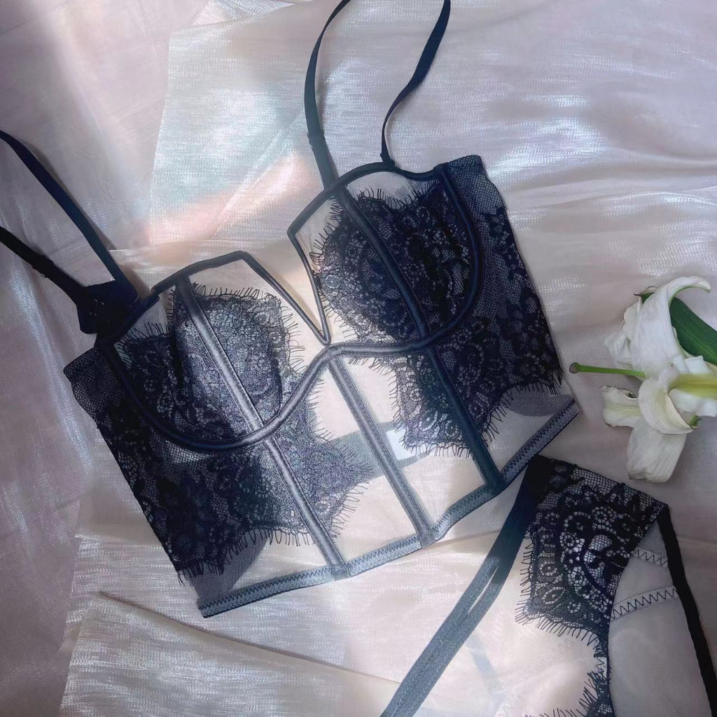 French Sexy Fishbone Vest Bra Comfortable Rabbit Ears Eyelashes Lace ...