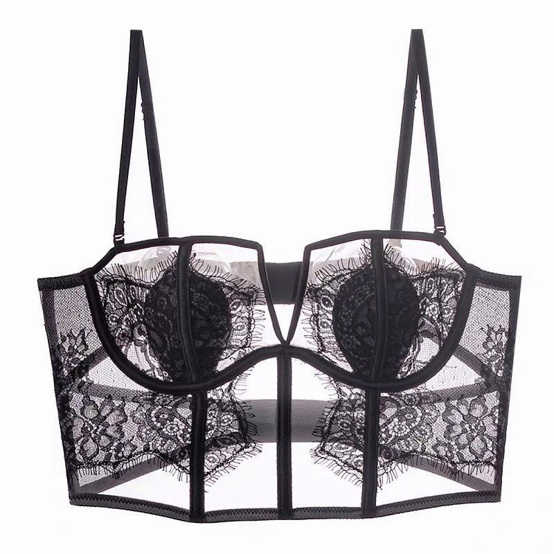 💕 New Fishbone Vest French Bra Sexy Lace Rabbit Ears Transparent Yarn ...
