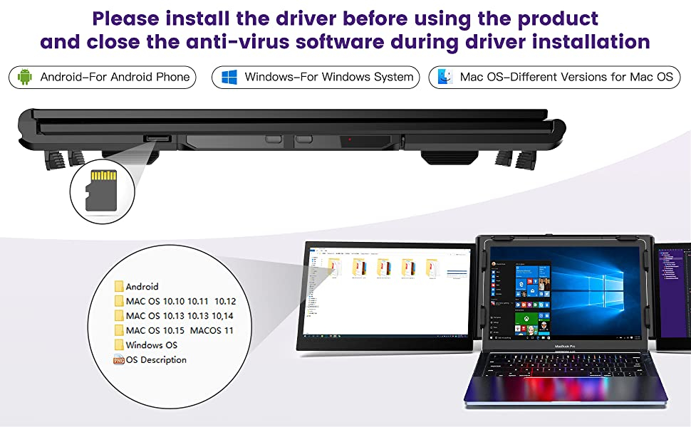 OFIYAA P2 Pro Triple Portable Monitor 13.3-inch Laptop Screen Expander ...