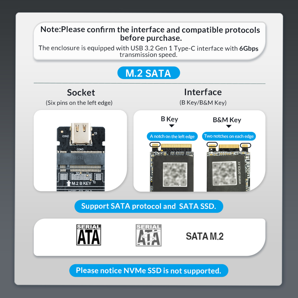 ORICO Ssd Nmve M2 Enclosure NVMe 10Gbps PCIe SSD Box M.2 NVMe NGFF SATA ...