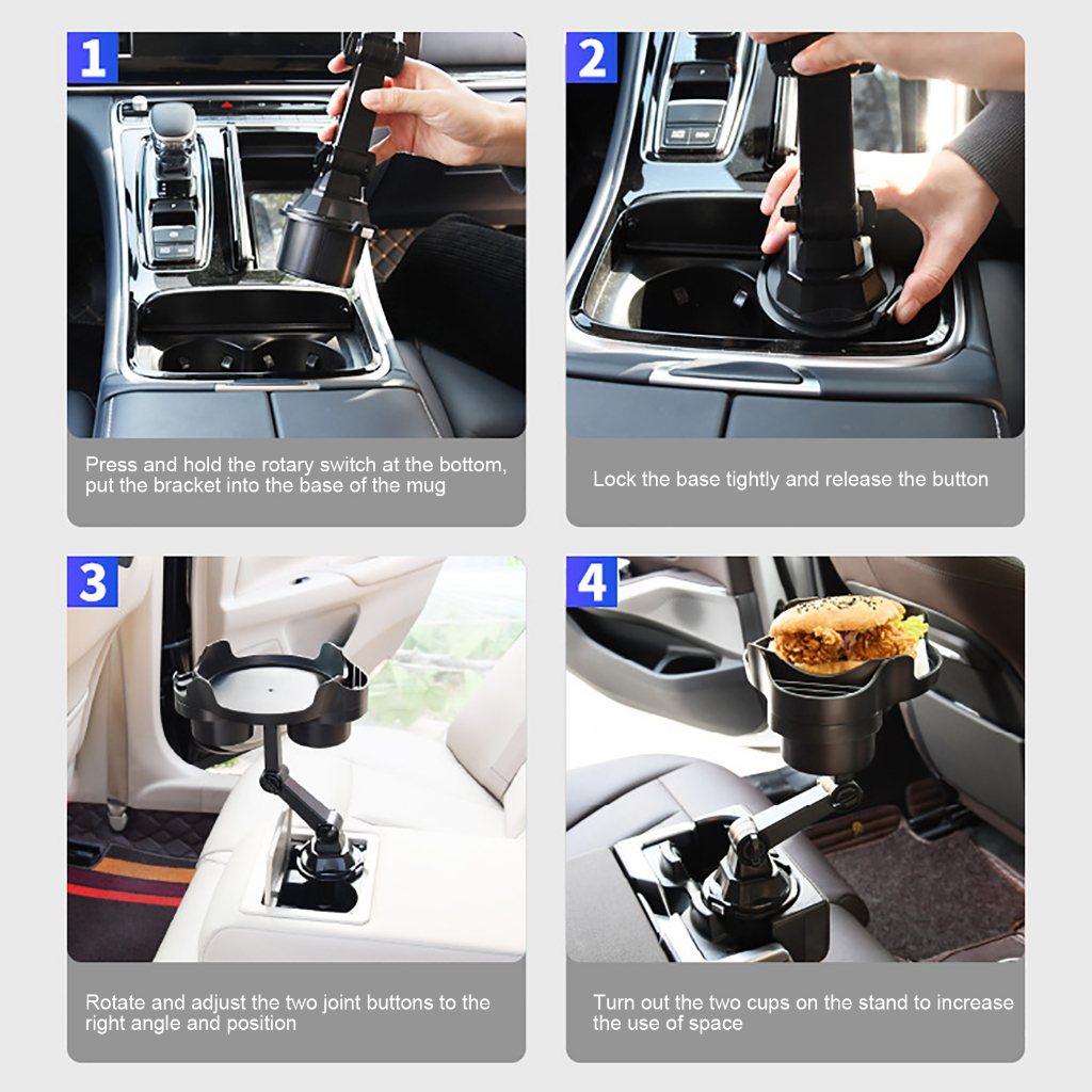 Car Cup Bottle Holder Expander Attachable Tray 360° Swivel Adjustable ...