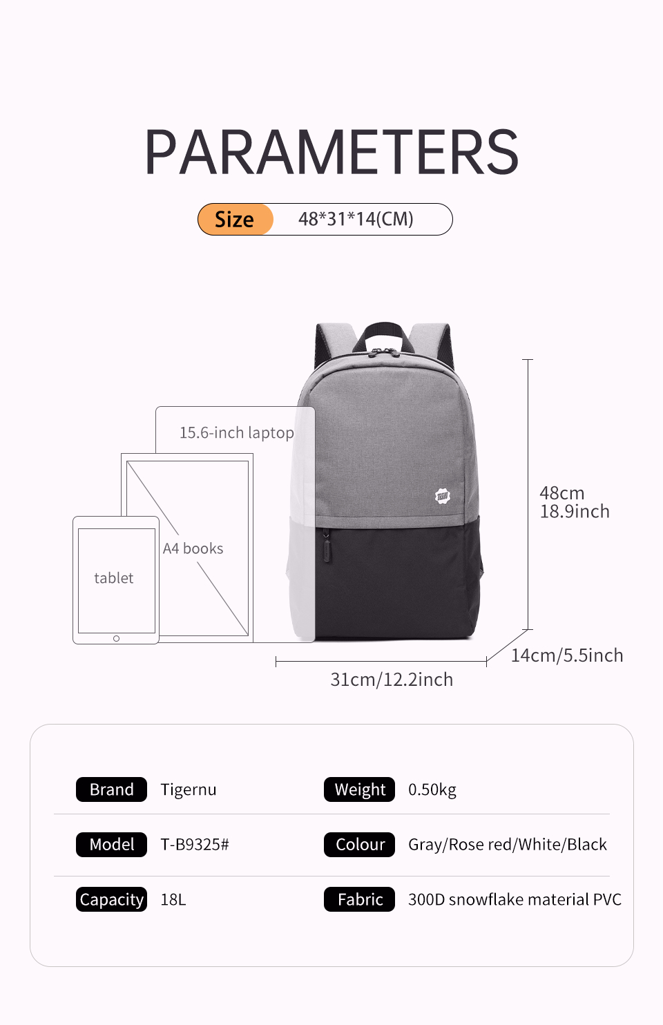 Tigernu 9325 New Fashion Casual Backpack 15.6 inch Waterproof Laptop Bag Large Capacity School ...