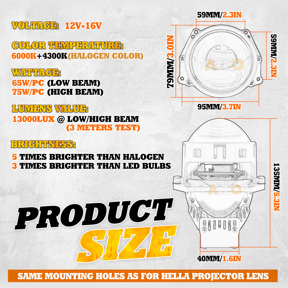 13000LUX Bi Led Lenses 3 Inch For Hella 3R G5 Auto H4 H7 Headlight Projector H1 9005 9006 H13 ...
