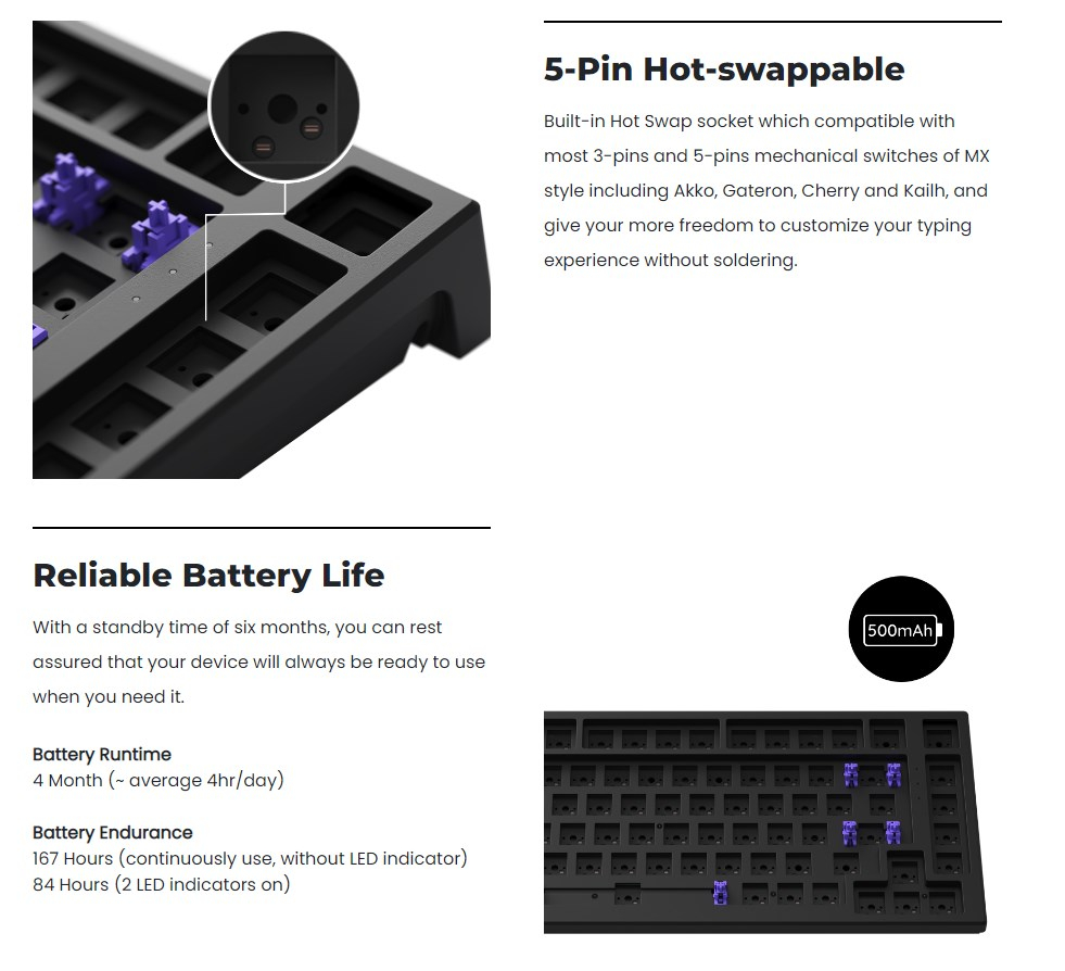 MonsGeek MG75W Barebone Kit for Custom Keyboard, Hotswap Mechanical ...