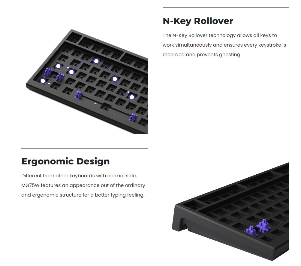 MonsGeek MG75W Barebone Kit for Custom Keyboard, Hotswap Mechanical ...