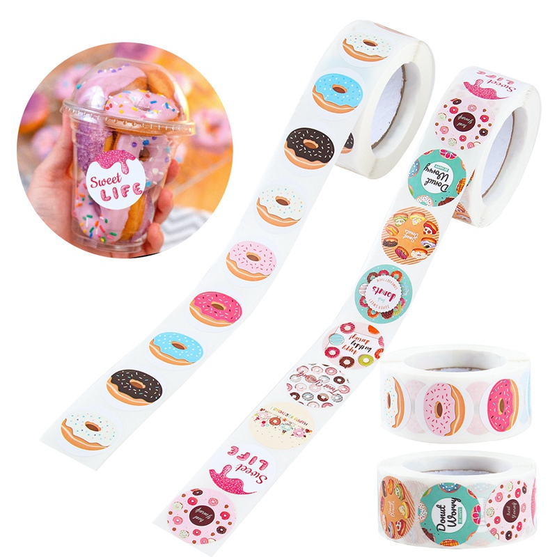500PCS Donut Stickers Labels Cartoon Donut For Packaging Baking Bakery ...