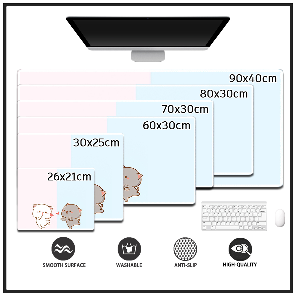 Cute Peach Mochi Cat Mouse Pad Gaming Table Mat Stitched Edge Rubber Extended Mousepad Large