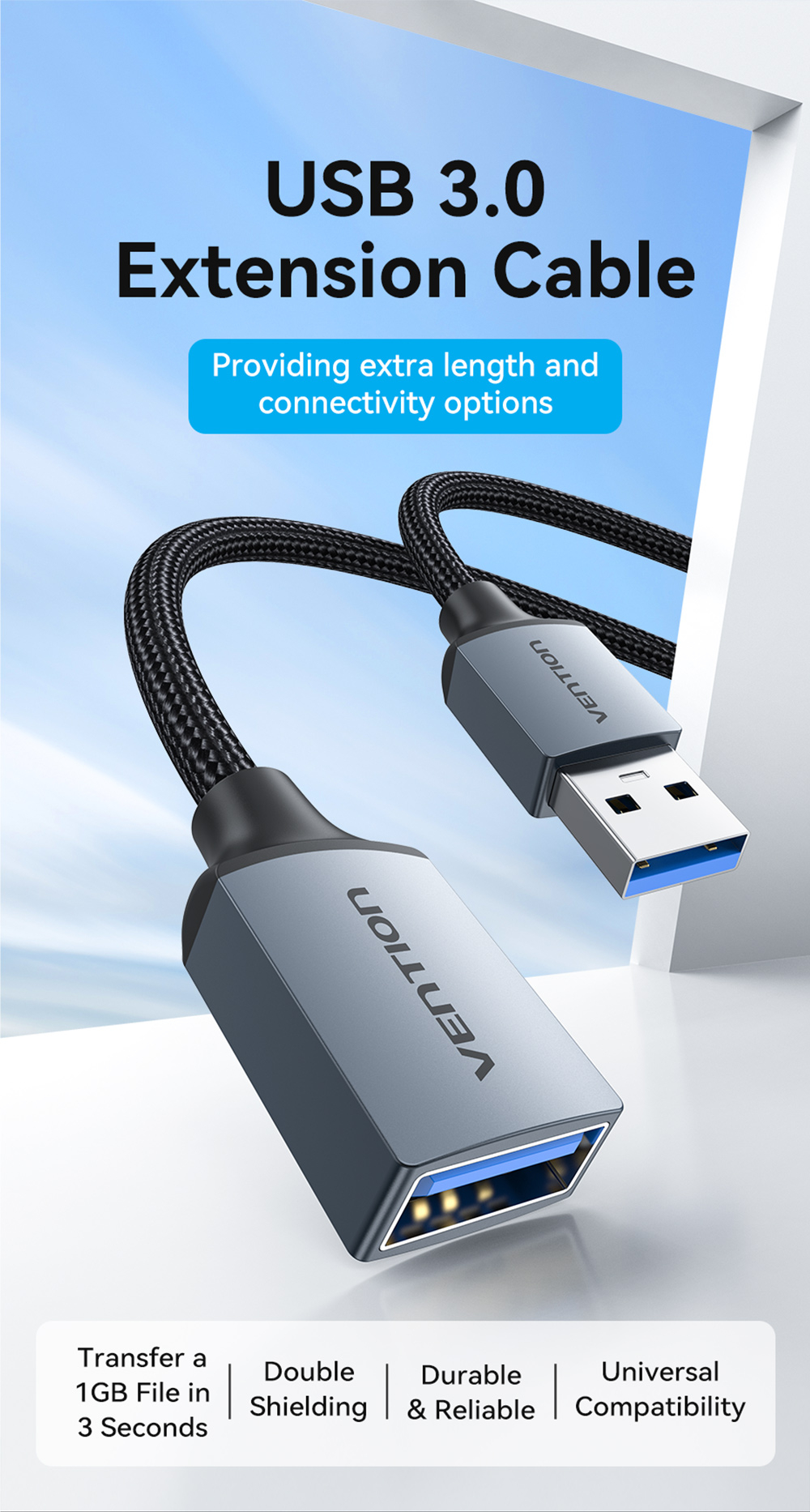 Vention Extension Cable USB 3.0 Type A Male to Type A Female Extender ...